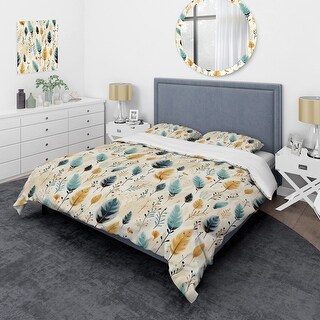 Designart "Minimalism Beige Ferns Pattern VII" cottage bedding set with ...