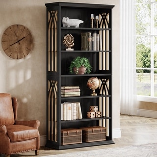 7-Tier Wood Bookshelf, 75 Inch Tall Bookcase Display Shelves - Bed Bath ...