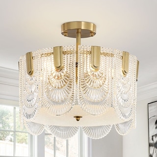 Semi Flush Mount Ceiling Light, Brass Ceiling Light with Shell Texture ...