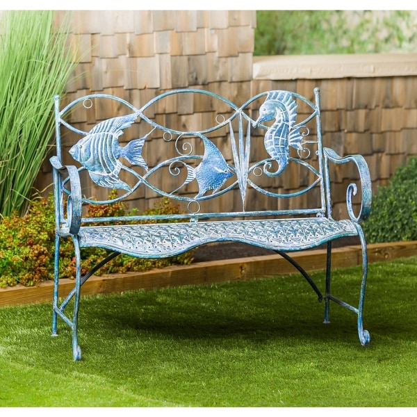 Blue metal garden bench store