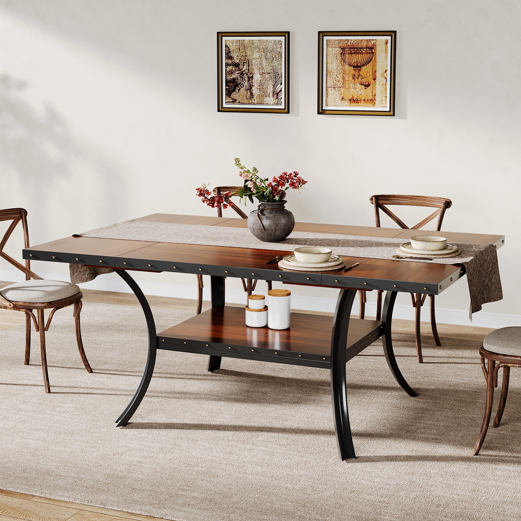 Dining Table for 8 People, 70.87-inch Rectangular Wood Kitchen Table ...