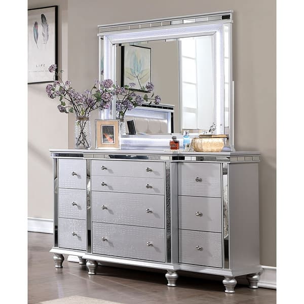 Furniture of America Aaronce Silver Multi-Storage Dresser with Mirror ...