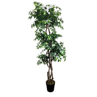 Handmade 7.5' Artificial 3-Tier Ficus Tree in Black Designer Fiberglass ...
