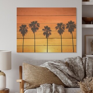 Designart "Golden Sunrise Palm Trees" Palms & Palm Trees Wood Wall ...