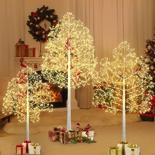 3-Piece 6/5/4 ft. Indoor/Outdoor Pre-Lit Artificial Christmas Tree with ...