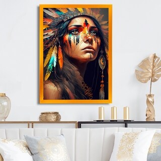 Designart "Colorful Native American Woman I" Contemporary Glam Framed ...