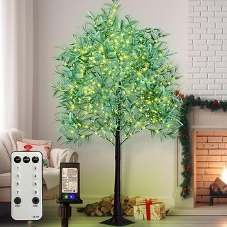 6FT Lighted Artificial Olive Tree, 8 Modes Dimmable Fairy Lights with ...