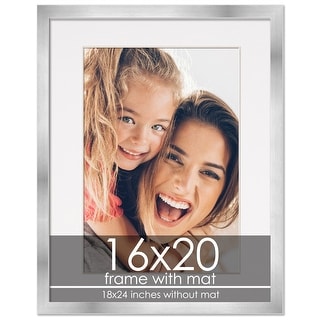 16x20 Frame with Mat - Silver 18x24 Frame Wood Made to Display Print or ...