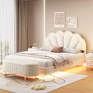 2-Pieces Queen Size LED Bedroom Sets with Storage Ottoman - Bed Bath ...