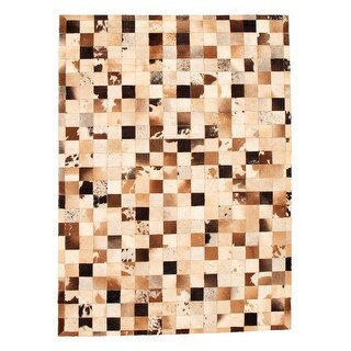 ECARPETGALLERY Handmade Cowhide Patchwork Ivory Leather Rug - 5'7 x 7'9 ...