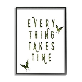 Stupell Everything Takes Times Phrase Butterflies Grass Pattern Framed ...