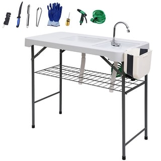 Portable Fish Cleaning Table with Dual Sinks, Spray Nozzle, Faucet ...