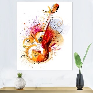 Designart "Music Guitar Abstract Design" Modern Canvas artwork - Bed ...