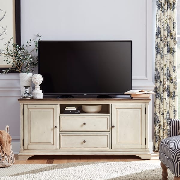 Morgan Creek Antique White Wire Brushed Tobacco Accents 66 Inch TV ...