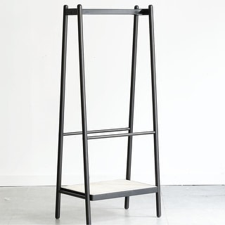 Solid Oak Clothes Rack with Rattan Shelves - Black - Bed Bath & Beyond ...