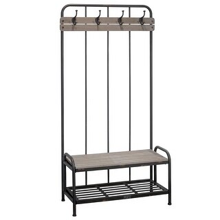 70" Brown and Black Distressed Bench with Hooks - Bed Bath & Beyond ...