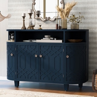 Curved Storage Cabinet 4-Doors Entryway Table w/Adjustable Shelf, Navy ...