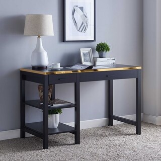Elegant Black & Gold Office Desk with Two Drawer, Two Bottom Storage ...