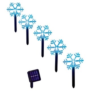 Solar Snowflake Pathway Light Stakes - Set of 5 - 15.500 x 5.500 x 3. ...