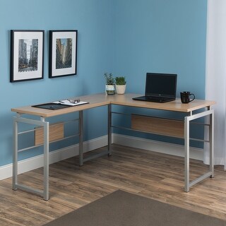 Essentials Collection L Desk with Metal Legs, in Harvest with Silver ...