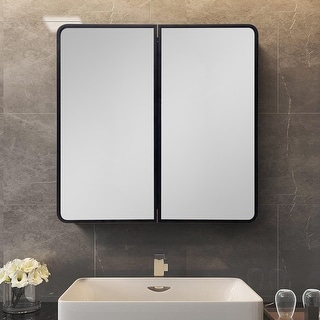 32x32 inches Black Metal Framed Wall mount or Recessed Bathroom ...