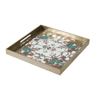 Miki 20 Inch Square Decorative Tray, Artisan Mirrored Damask Pattern ...