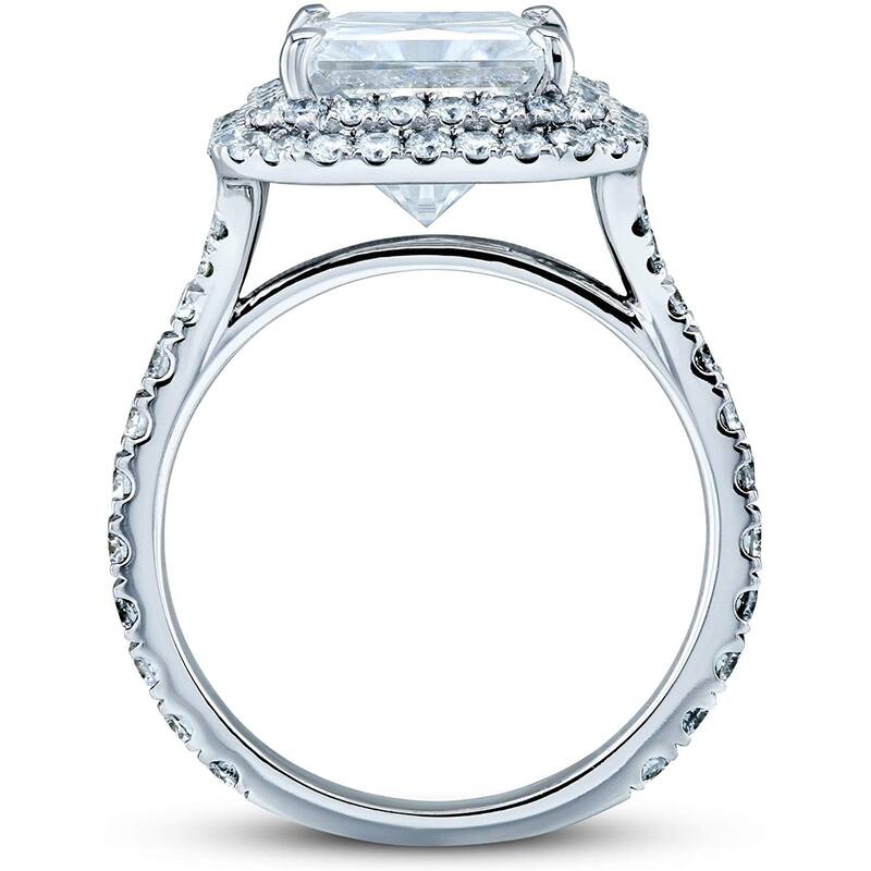 Kobelli 4.6 Carats Moissanite & Natural Diamond 14k Solid White Gold Emerald Double Halo ...