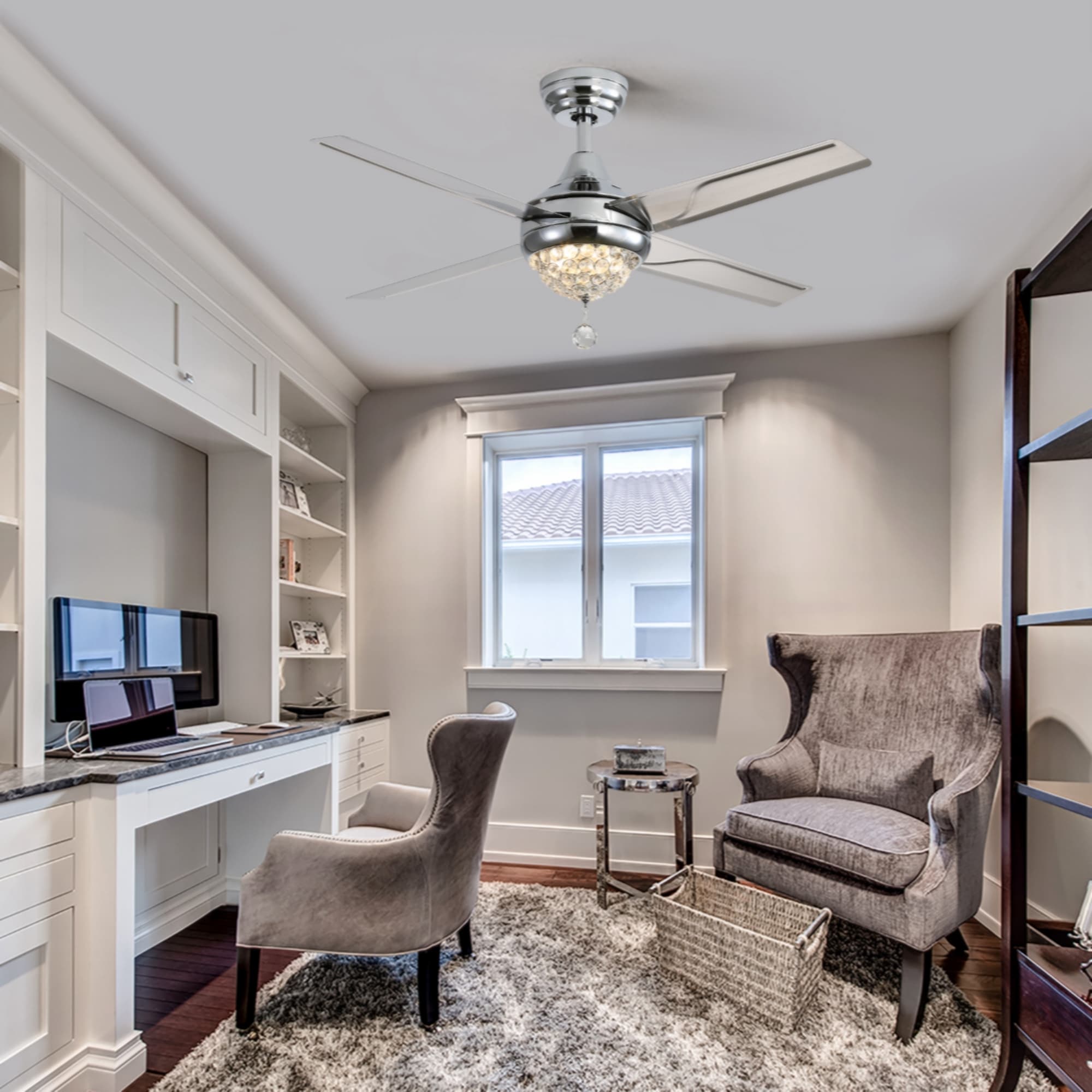 52 Inch Crystal Ceiling Fan With 3 Speed Wind 5 Plywood Blades Remote ...