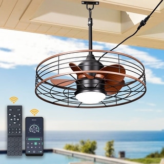 24“ Outdoor Water-Proof Ceiling Fan w/ Dimmable LED Light Kit, Plug-In ...