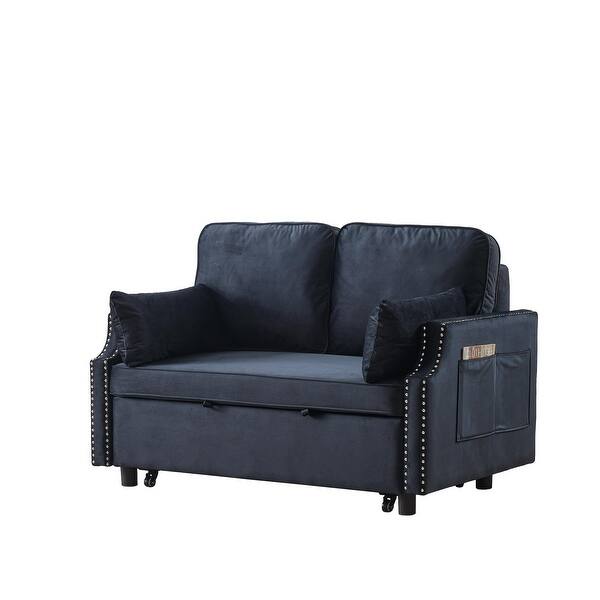 Velvet Upholstered Sleeper Sofa Adjustable Back Couch Black Convertible ...