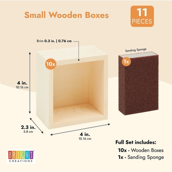 11 Pieces Unfinished Small Wooden Boxes for Crafts with Sanding Sponge ...