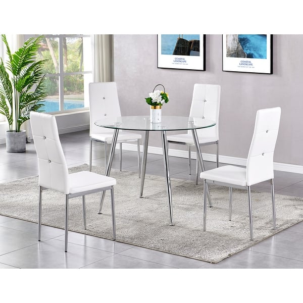 Best Master Furniture 5-piece Modern Glass Faux Leather Dinette Set - Bed Bath & Beyond - 32292267