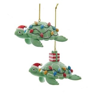 Whimsical Green Sea Turtles in Santa Hats Christmas Holiday Ornaments ...