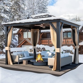 EROMMY Outdoor Galvanized Steel Roof Gazebo Pergola w/ Aluminum Frame ...