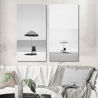 Designart "Black And White Minimalism Beach Photo I" Coastal Beach Wall ...