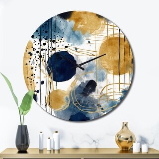 Designart "Abstract Pattern With Blue & Golden Textures V" Abstract ...