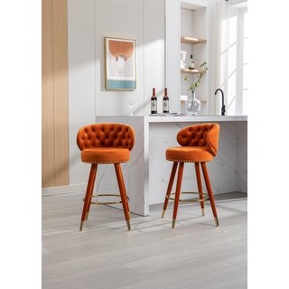 2pcs Orange Velvet Barstools Counter Height Bar Stools Dining Chair ...
