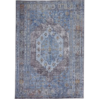 HomeRoots 4' X 6' Blue Gray And Gold Floral Stain Resistant Area Rug ...