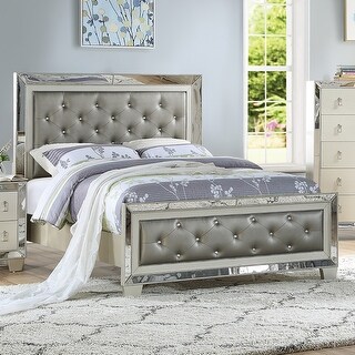 Bed With Button Tufted Design, Silver - Bed Bath & Beyond - 33824282