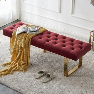 Chair Bench Velvet Upholstered Dark burgundy Bench - Bed Bath & Beyond ...
