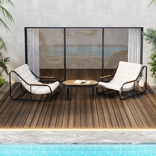 3-Piece Poolside Lounge Chairs Set - Outdoor Chaise Lounges with Acacia ...