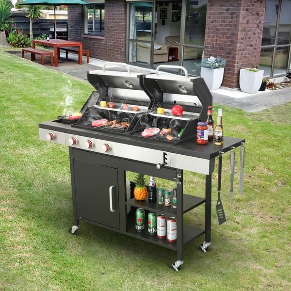 37230 BTU 3-Burner Propane Gas BBQ Grill with Side Burner, Charcoal ...