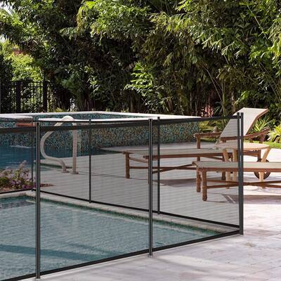 EROMMY Pool Safety Fence, 4 x 12 FT Black Mesh Removable Pool Gate ...