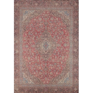 Traditional Pink Kashan Persian Vintage Rug Hand-Knotted Wool Carpet ...