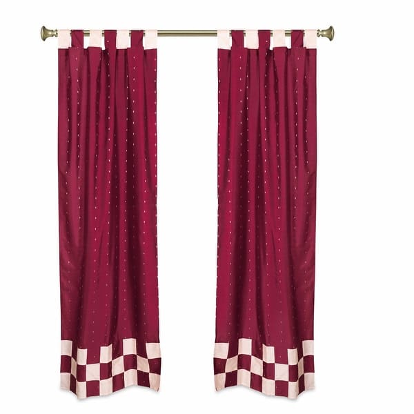 2 Eclectic Maroon Indian Sari Curtains Tab Top Curtain drapes - Bed ...