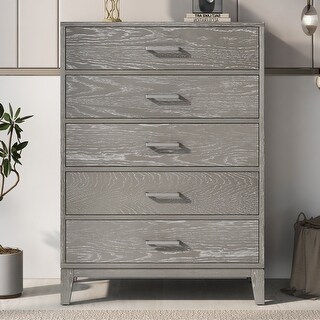 5-Drawer Modern Concise Style Solid wood Grey grain Nightstand with ...