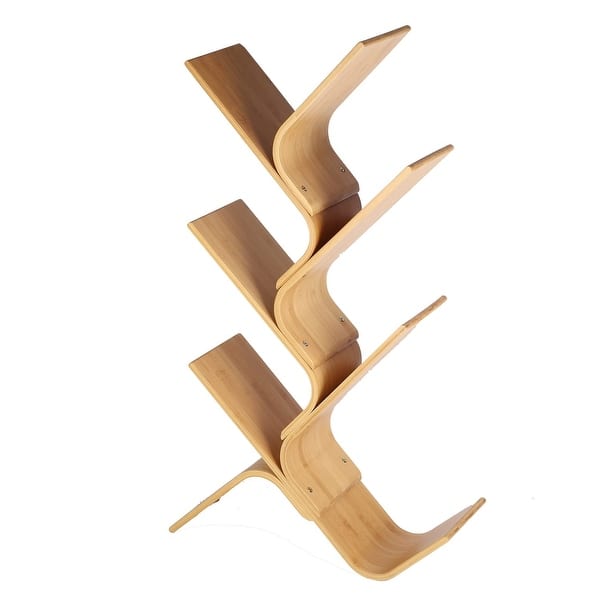 6-Tier Tree-Shaped Bookshelf Floor Standing Bamboo Bookcase Fashion ...