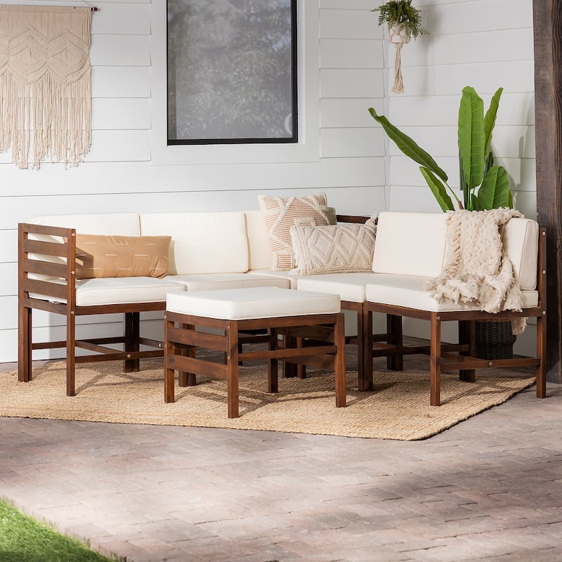 Walker Edison 6-Piece Acacia Frame Patio Modular Sectional - Overstock ...