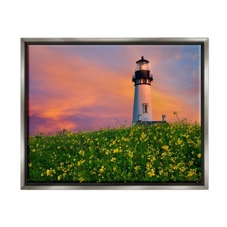 Stupell Lighthouse in Meadow Sunrise Framed Floater Canvas Wall Art ...