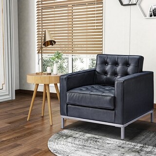 Mid Century Modern Simple Leather Sofa 1-seat High-density Sponge ...